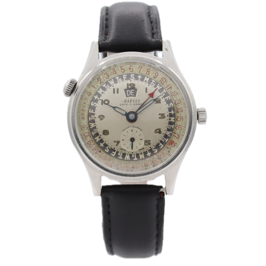 Vintage 36mm Harvel Date-O-Graph Men's Automatic Wristwatch Triple Cal