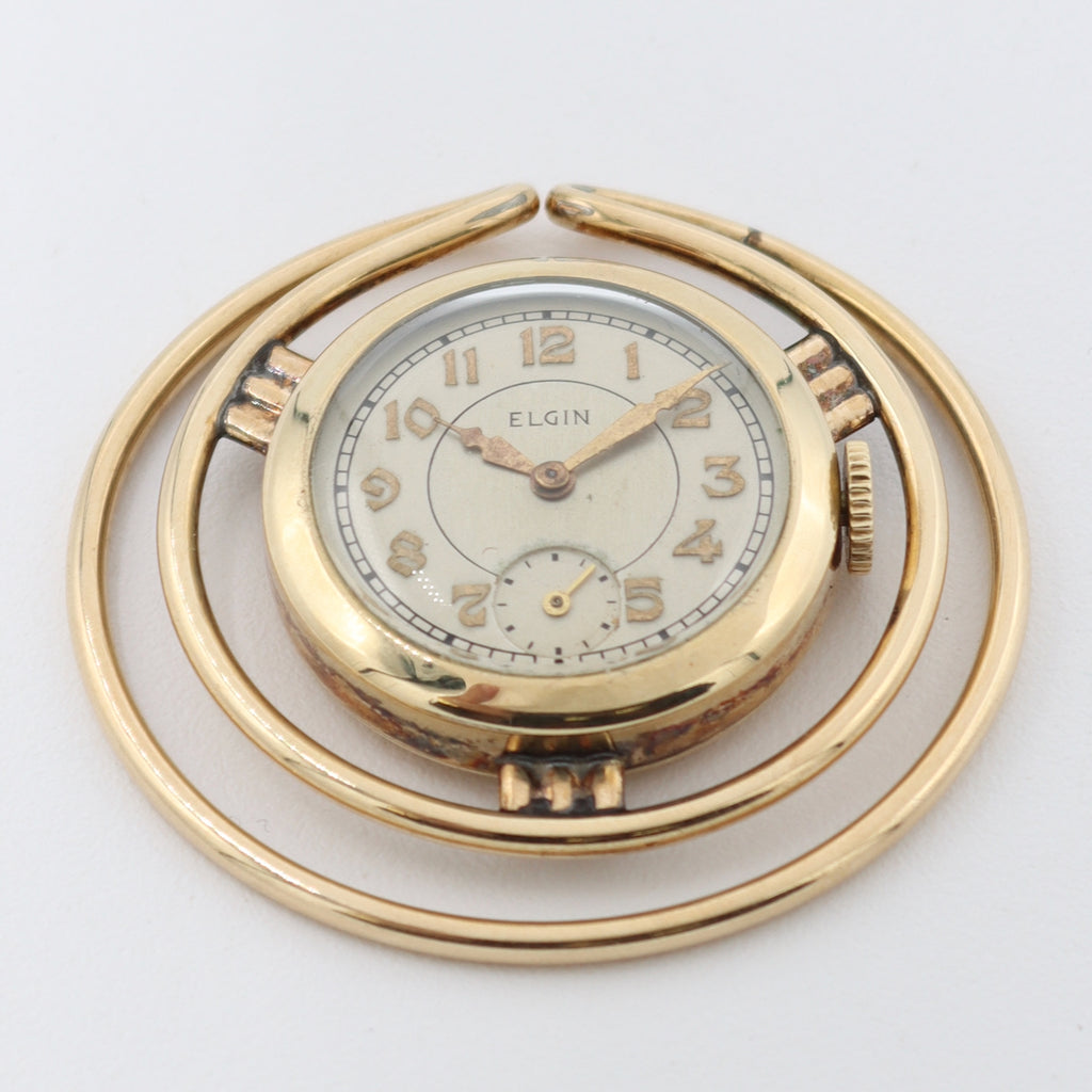 Vintage 25mm Elgin Money Clip Men's Pendant / Money Clip Watch USA 10k