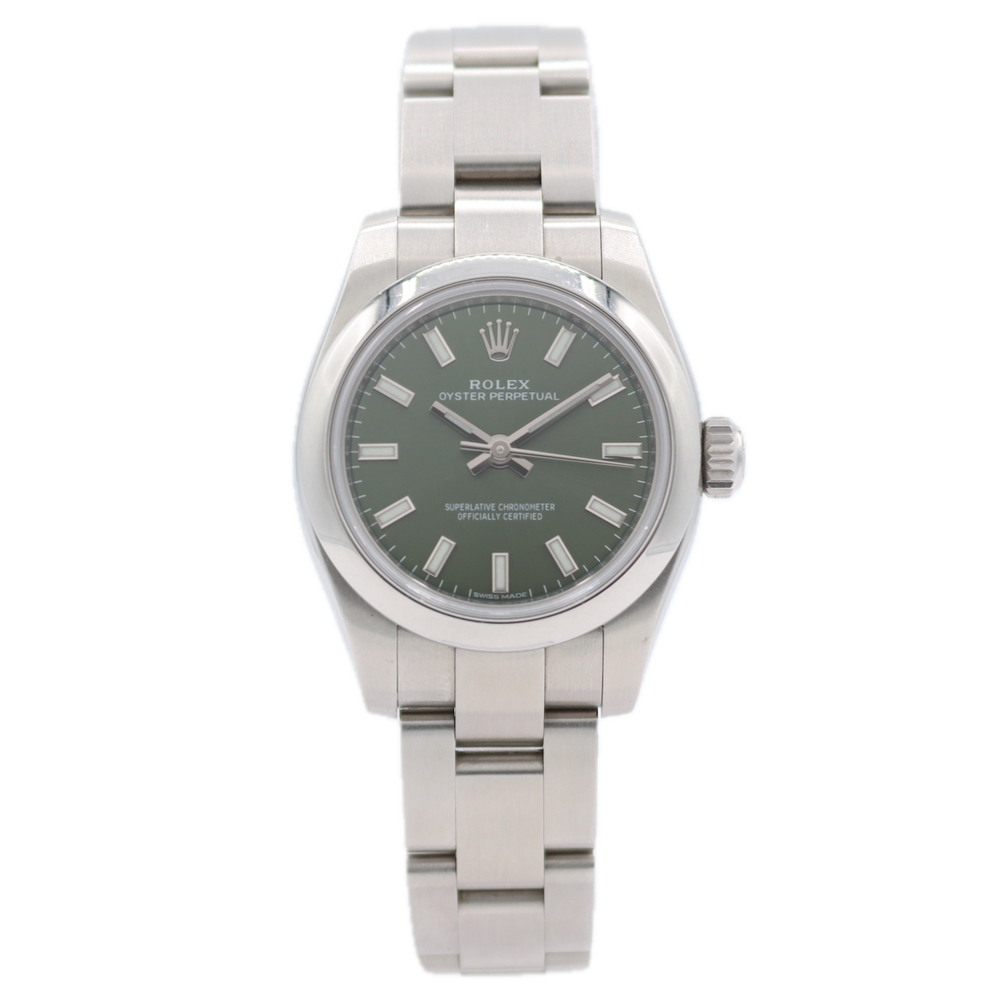 Rolex 176200 Oyster Perpetual Olive Green Ladies Automatic Wristwatch