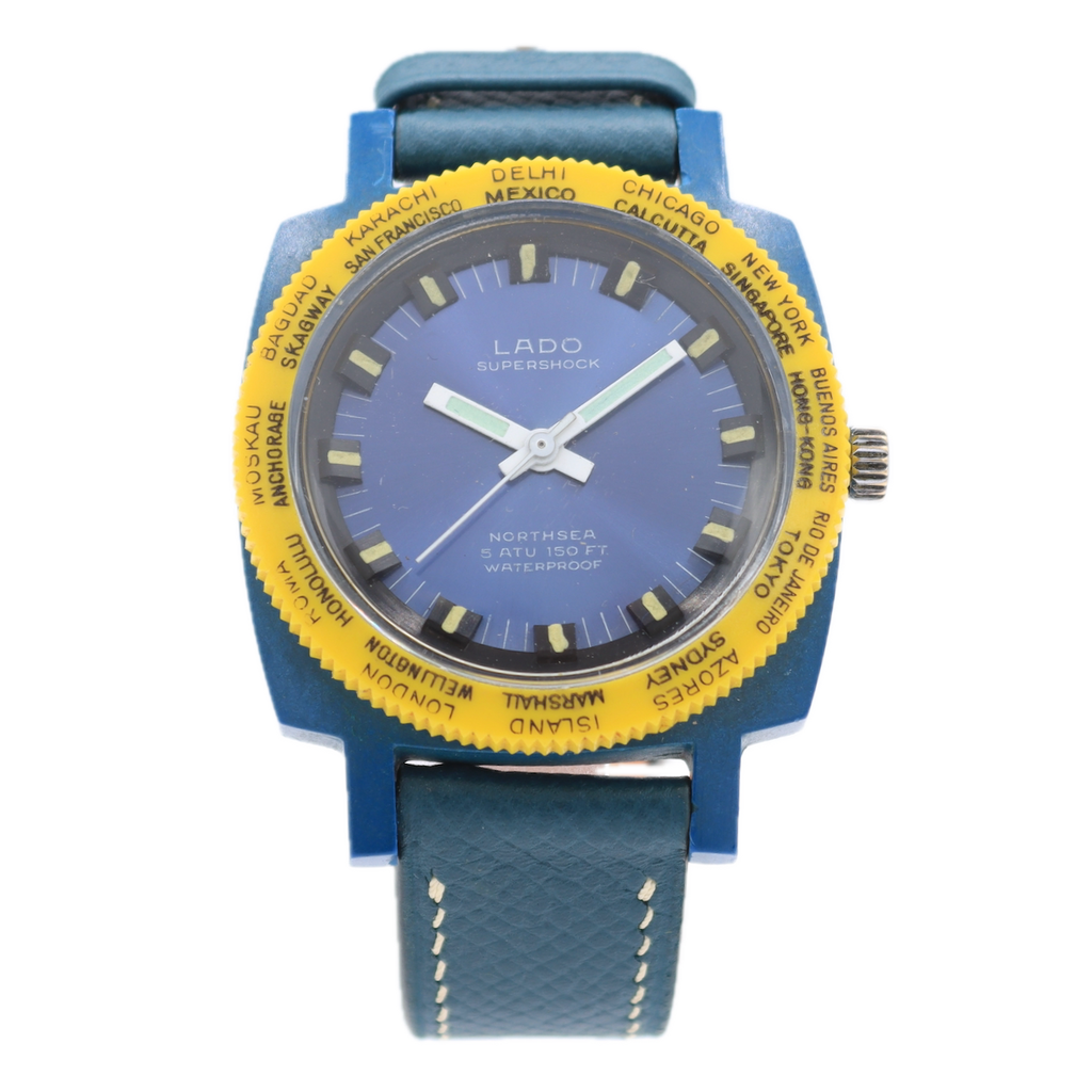 Vintage 37mm Lado Northsea Men's Mechanical Wristwatch Swiss Made Plas