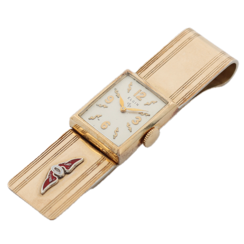 Vintage 17mm Elgin Men's Mechanical Pendant / Money Clip Watch USA 10k