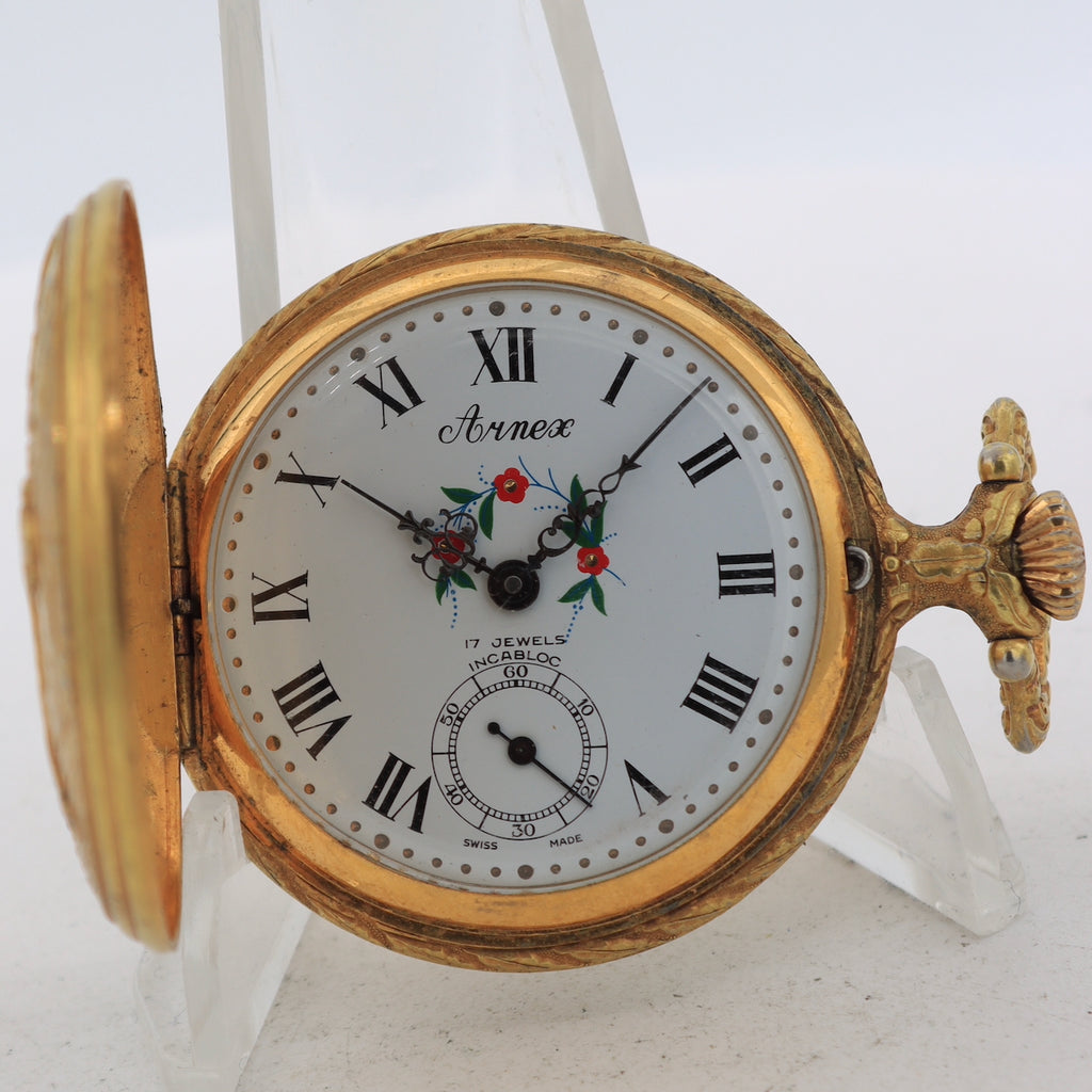 Antique Arnex Floral Hunt 17 Jewel Mechanical Hunter Pocket Watch Unit