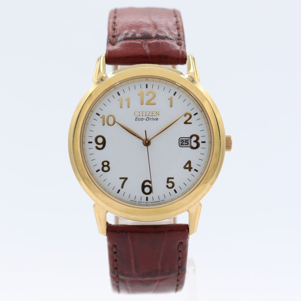 38.5mm Citizen E111-S022894 Eco-Drive Date Men's Quartz Wristwatch Gol