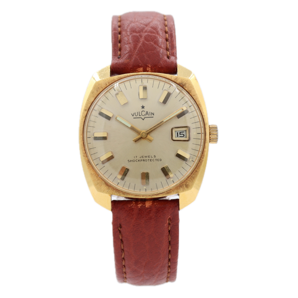 Vintage Vulcain Gold Sunburst Men's Automatic Wristwatch Savoie P75A G